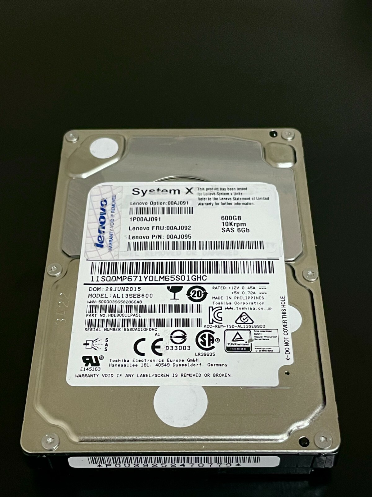 LENOVO 00AJ091 600GB 2.5" INTERNAL HARD DRIVE W/O TRAY 00AJ092 00AJ095 ...