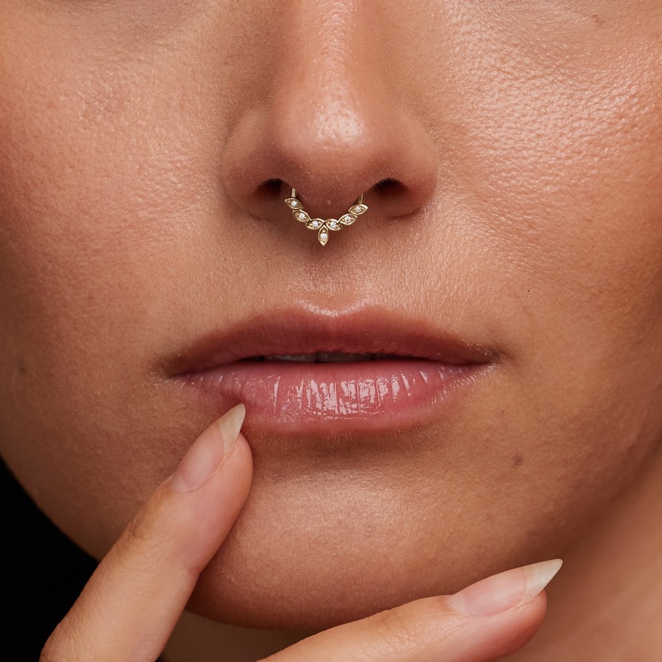 14K Solid Gold Cubic Zirconia Evil Eye Septum Ring Piercing Cartilage ...