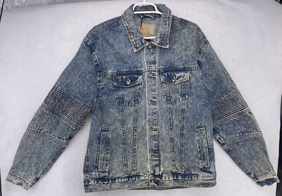 91 Cotton-On Jean Jacket Size XL Acid Washed Moto Rodeo Blue Denim ...