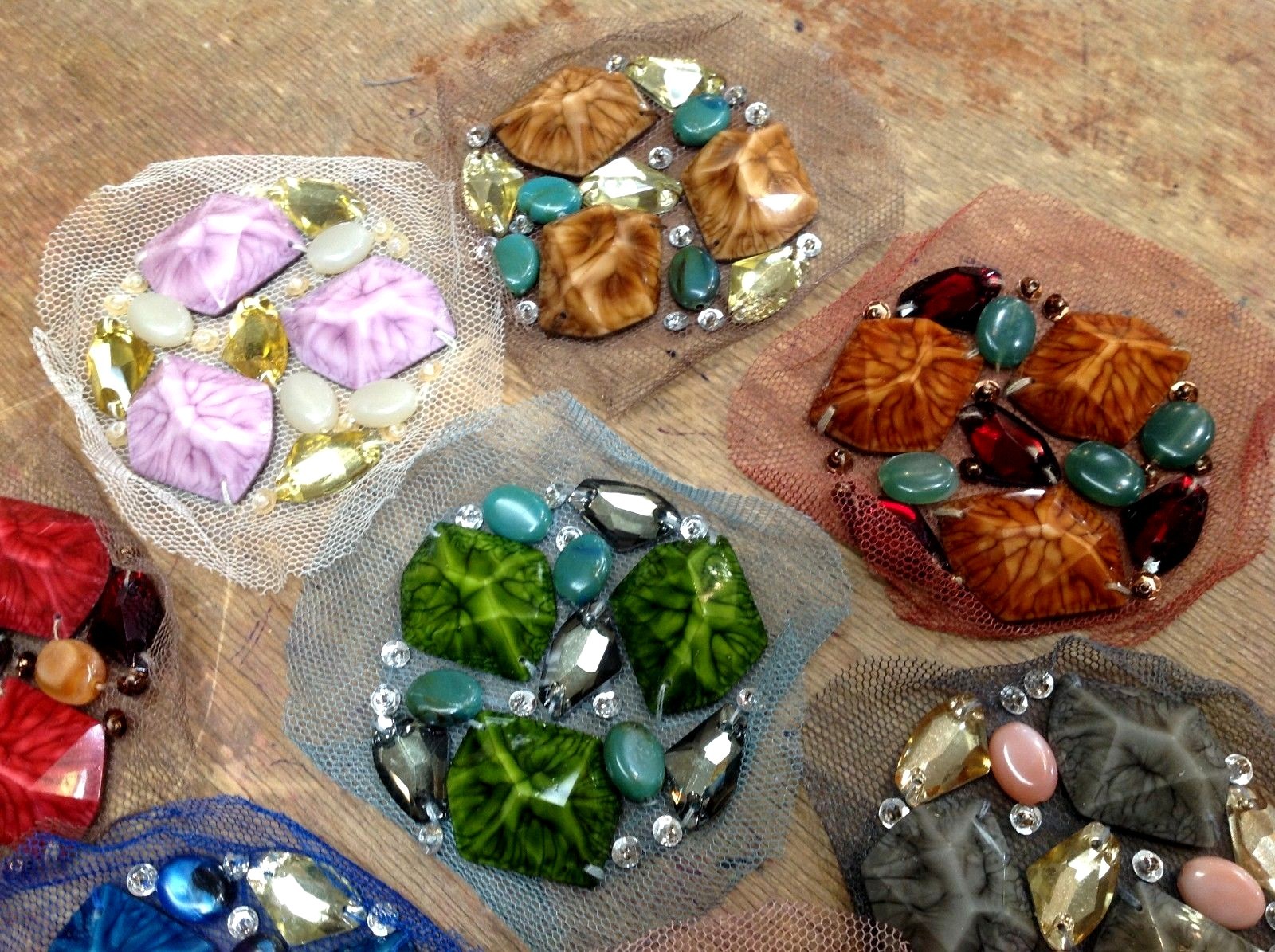 Applique Tri Stone Discs 2.5" Hand Sewn Beads 1pc Netting | eBay