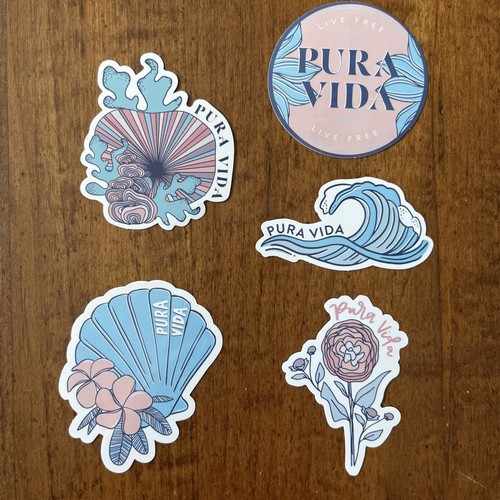 5 Pura Vida Stickers Lot Beach Themed Waves Shells Flower Tropical | eBay