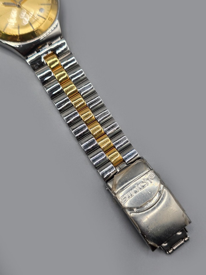 Swatch Irony Gold Bezel Two Tone Men’s Watch Swiss Quartz Stainless ...