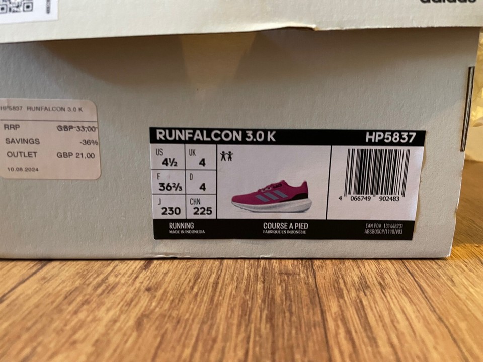 Adidas HP5837 Runfalcon 3.0 UK 4 US 4.5 NEW Bright Pink Funky Kids ...