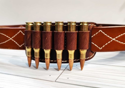 Cartridge Holder 6 Round Leather Belt Slide On Ammo Loops 45 Long colt ...