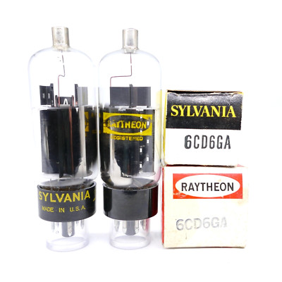 Two RAYTHEON & SYLAVNIA 6CD6GA Tubes NOS NIB Grey Plate Test 102% 108% ...
