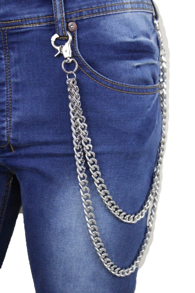 New Men Women Silver Metal Long Wallet Chunky Chains Thick Biker Jean 2 ...