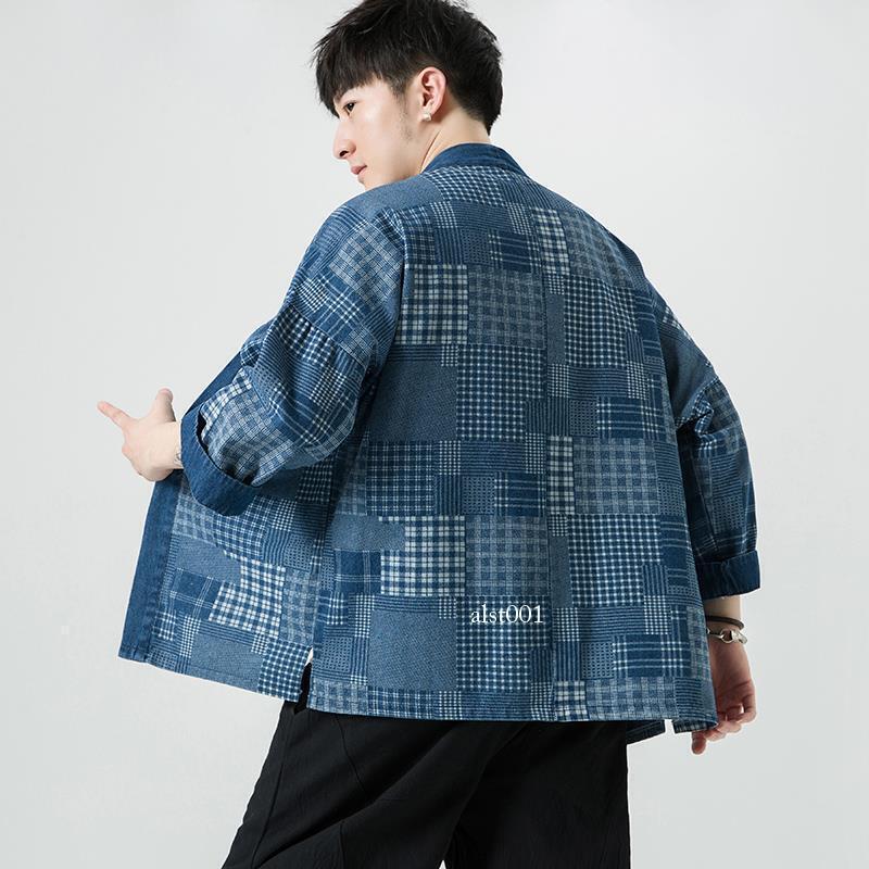 Mens Ethnic Kimono Yukata Open Front Denim Cardigan Jacket Bathrobe ...
