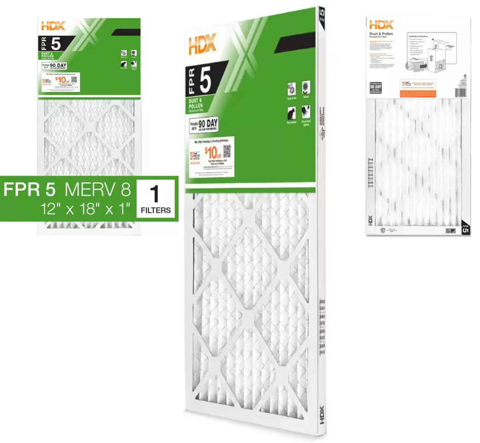 1-Pack Standard Pleated Air Filter 12x18x1, Air Filters Replacement FPR ...