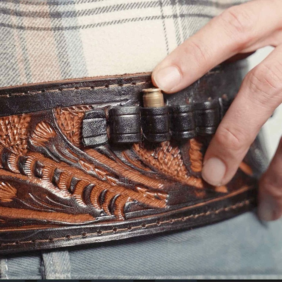 Western Leather Holster Gun Belt 44 / 45 Brown Hand Made Cowboy ...