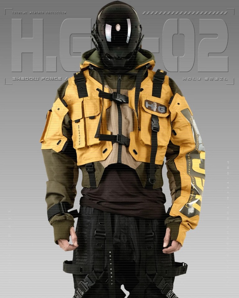 Men's Techwear Yellow Jacket Hoodie Full Zip Buckle Holygrail H.G.C-02 ...