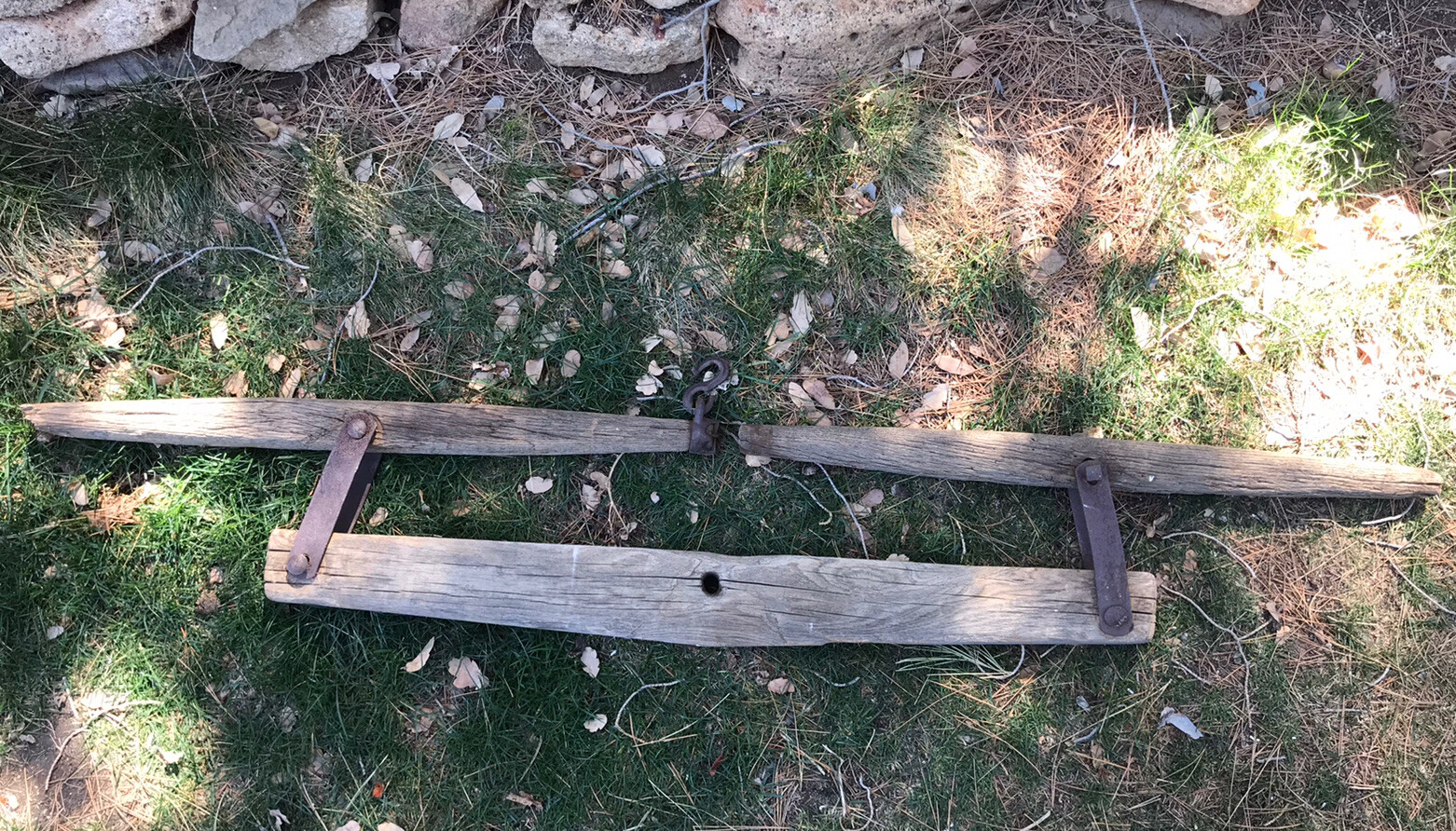 Antique Large Rustic Double Tree Wood & Metal 2 Horse Wagon Yoke Hitch ...