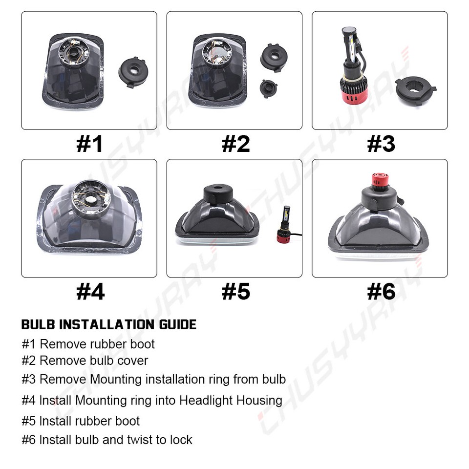 7X6" 6000K LED Crystal Clear Glass Projector Metal Headlight H4 Light ...