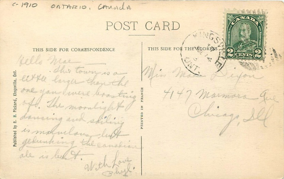 C-1910 Ontario Canada Kingsville on Lake Park Street Pickard Postcard ...