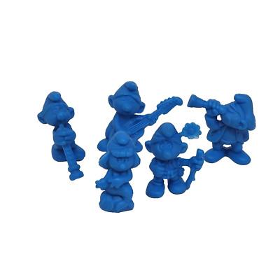 LOT OF 5 VINTAGE 1983 BLUE PLASTIC PROMOTIONAL SMURFS MINI 1" FIGURES ...