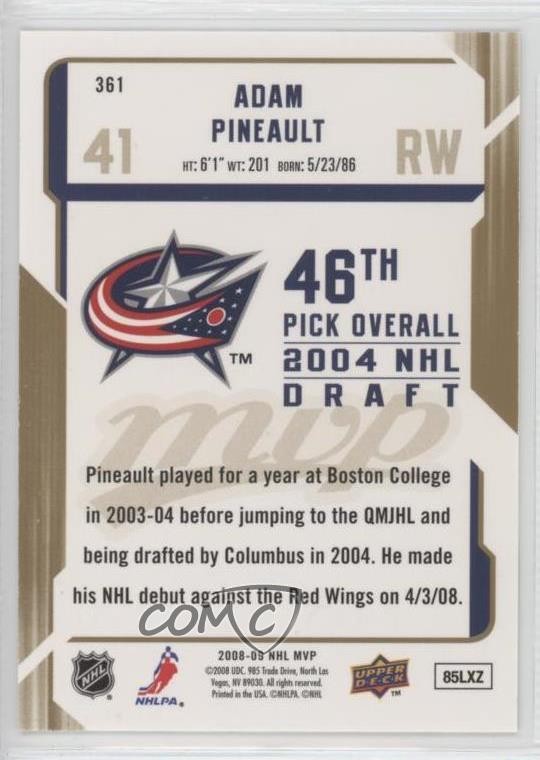 2008-09 Upper Deck MVP Gold Script 3/100 Adam Pineault #361 Rookie RC ...