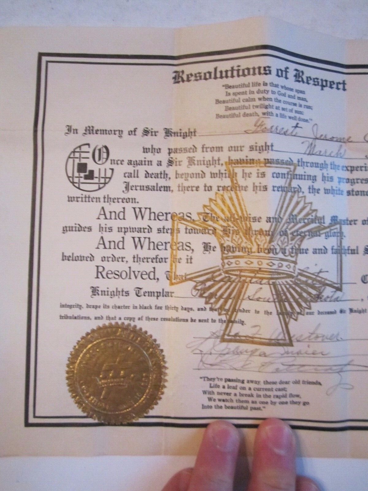 1932 RESOLUTIONS OF RESPECT KNIGHTS TEMPLAR CERTIFICATE - OFC-2 | eBay