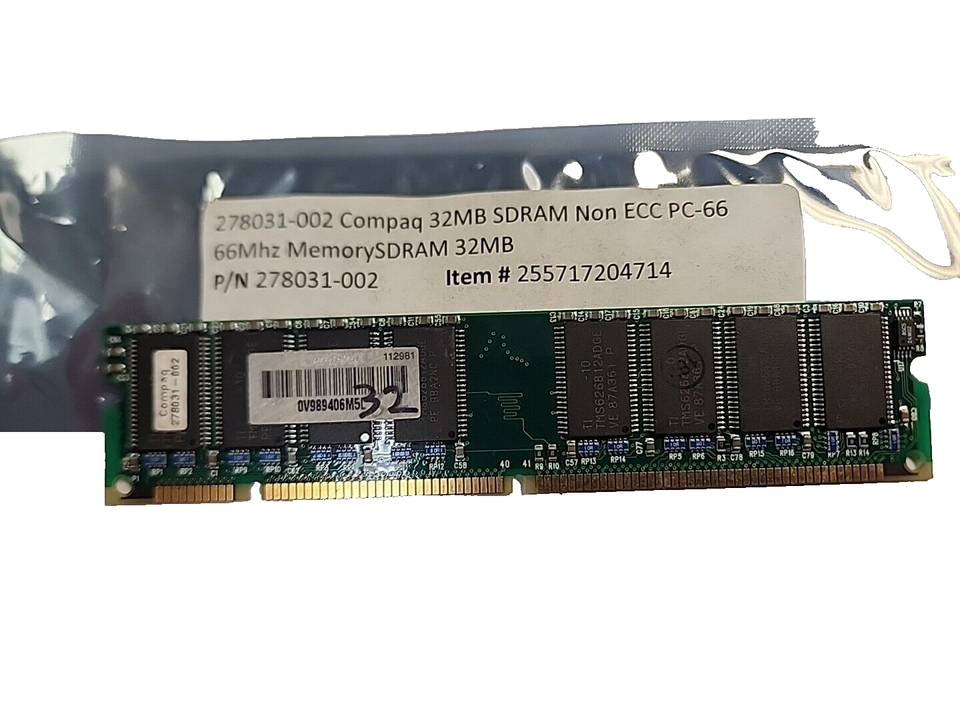 Compaq 32MB SDRAM Non ECC PC-66 66Mhz Memory , for sale P/N: 278031-002 ...