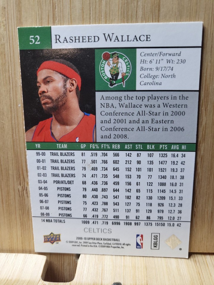 RASHEED WALLACE🏆#52 Upper Deck 2009-10 NBA Card🏆FREE POST | eBay