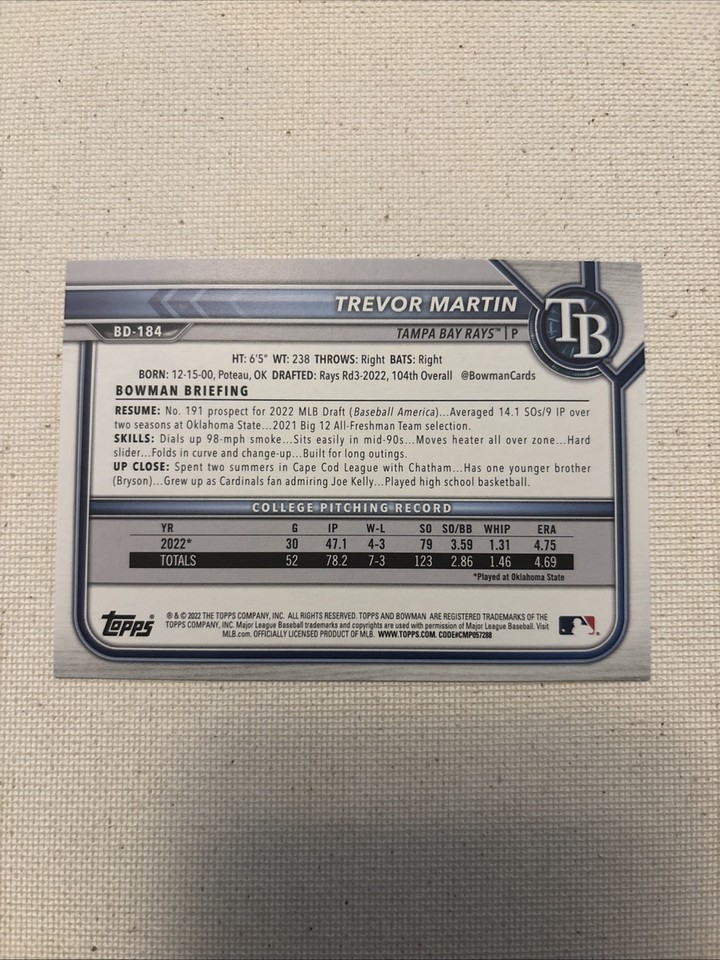 Bowman 1st Trevor Martin Teal Base 56/199 | eBay