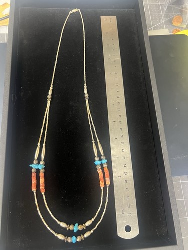 Vintage Native American Double Strand 925 Silver And Turquoise Necklace ...