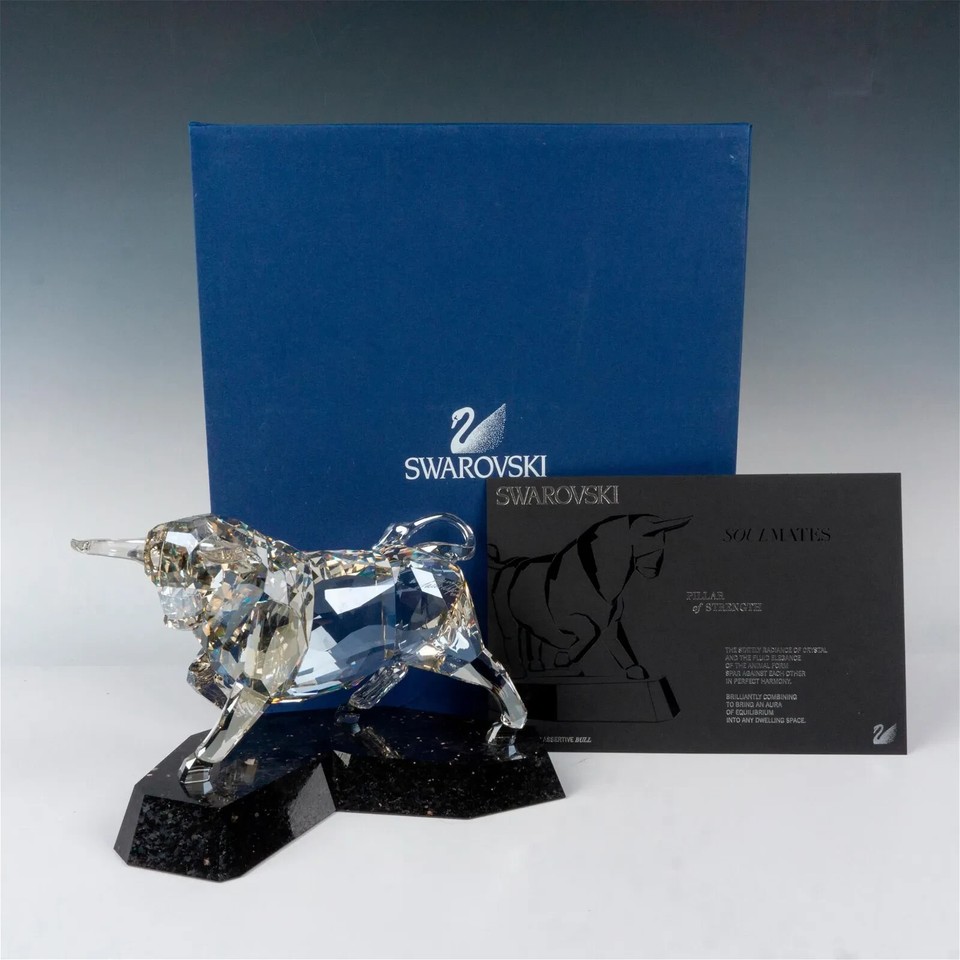 Rare Large Swarovski Crystal Bull Figurine, Soulmates w/ BOX and COA ...