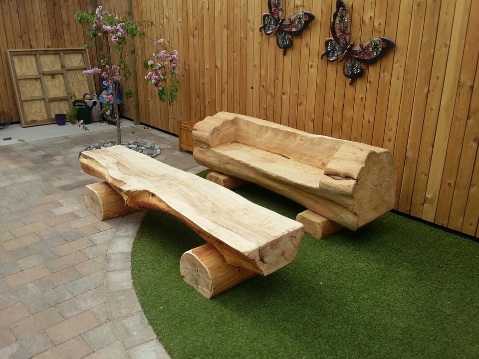 Chainsaw carved wooden wood Tree Log Bench Chair Seat furniture | eBay UK