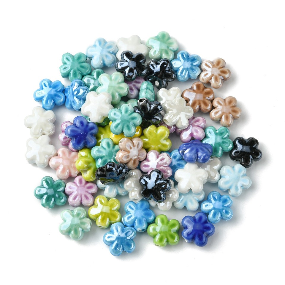 60pcs Porcelain Flower Beads Cute Floral Beads Flower Shaped Beads for ...