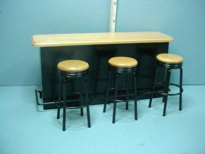 Miniature Counter and 3 Stools #T4239 Town Square 1/12 Scale | eBay