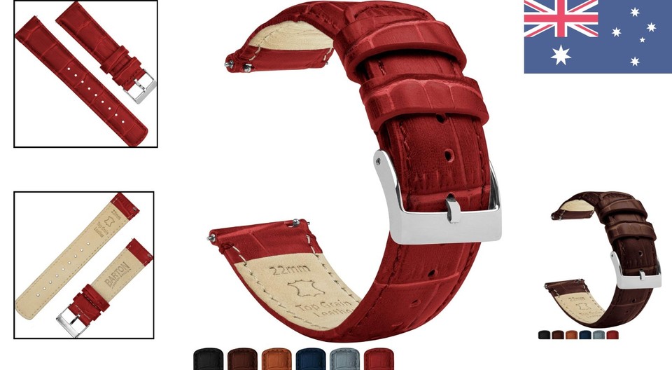Crimson Red Alligator Grain Quick Release Leather Band - 19mm with ...