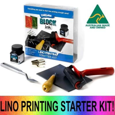 Derivan Lino Block Printing Starter Set: Ink Tile Plate Roller Carving ...