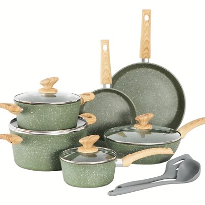 12Piece Kitchen Induction Cookware Set Granite Non Stick Pots and Pans ...