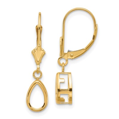 Real 14K Yellow Gold 8x5 Pear Leverback Earring Mounting; Women & Men ...