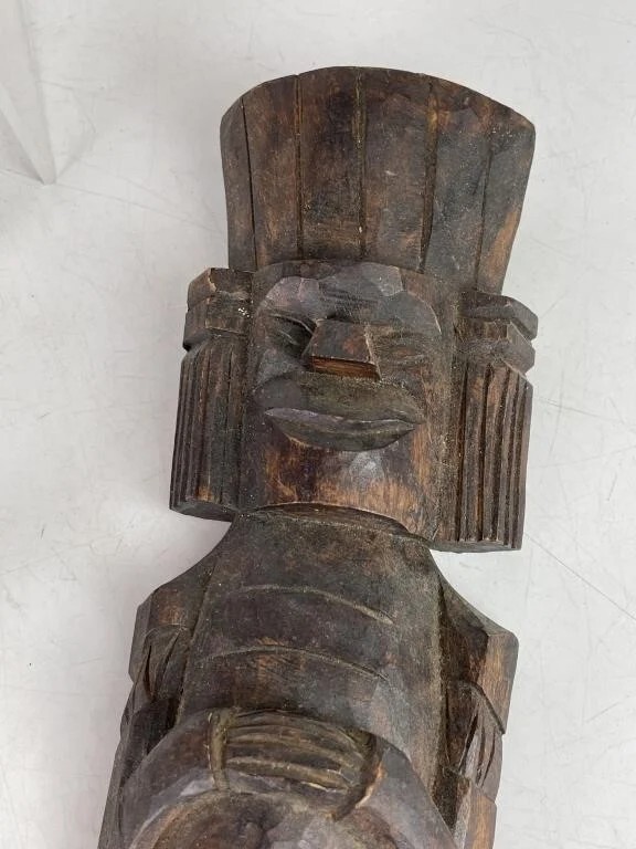 Mayan Aztec Totem Pole Figurine 14" Artifact God Hand Carved Wooden | eBay