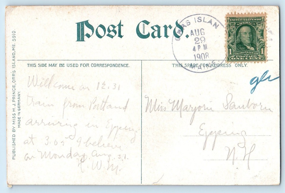 1908 Orr Island Maine ME Vintage Postcard Captain Elijah Green House ...
