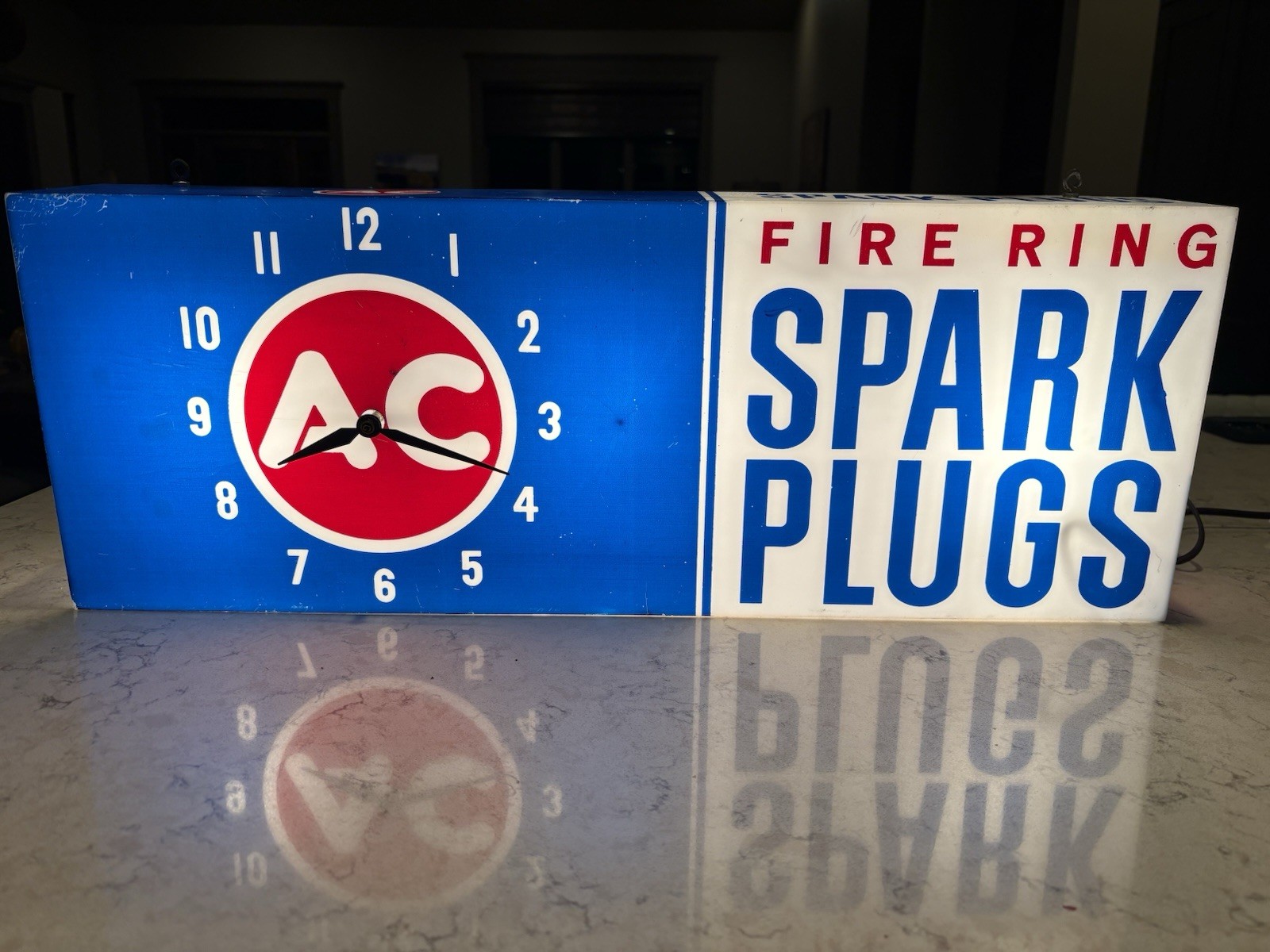 Vintage AC Fire Ring Spark Plugs Lighted Clock Sign Tested Works | eBay
