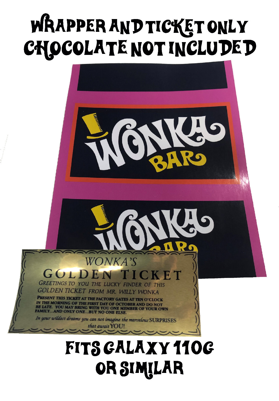 Birthday Willy Wonka Chocolate Bar Wrapper + Golden Ticket - NO ...