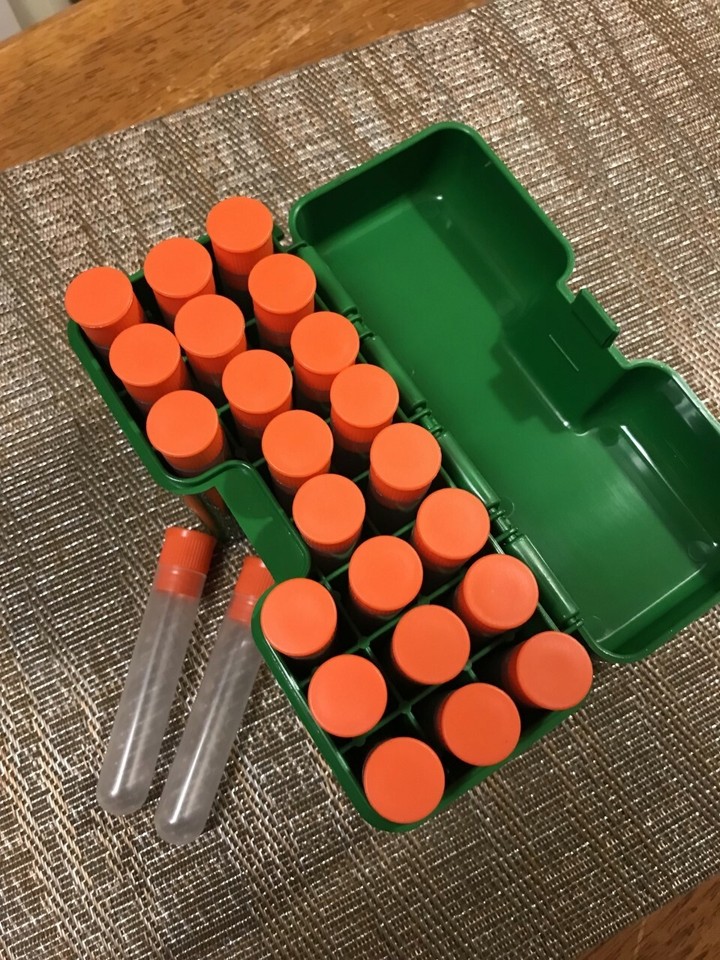Green Ammo Box w/ 22 Blackhorn 209 Black Powder Charge Tubes & two ...