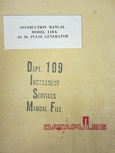 DataPulse 110A 40 Mc Pulse Generator Instruction Manual | eBay