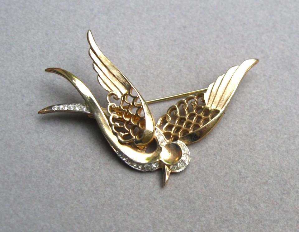 Vintage Signed BOUCHER Flying Bird PIN Gold Tone/ Rhinestones | eBay