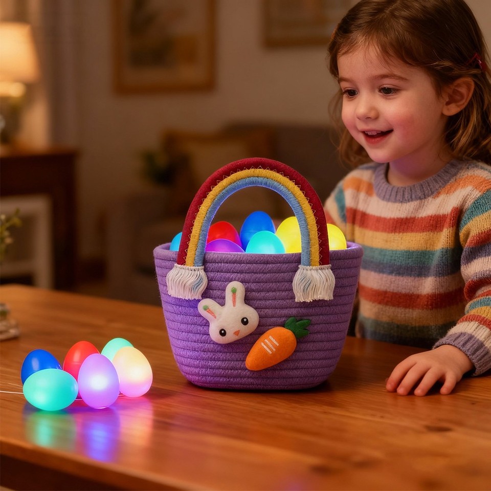 LED Light-Up Egg Gift Basket Kids Christmas Gift Bag Cute Bunny Rainbow ...
