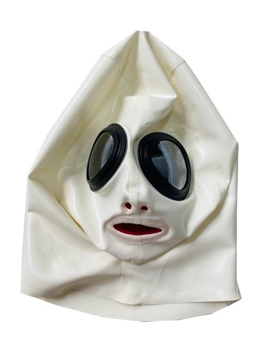 White latex mask full cover with eye glass 15cm long nose tube and red ...