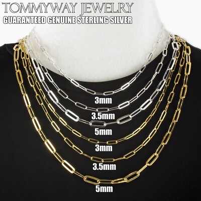 Real 925 Sterling Silver Italian Paper Clip Chain Necklace Guaranteed ...