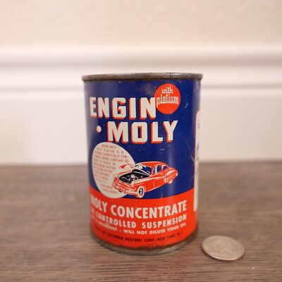 Vintage Engin Moly with Platium Oil Lubricant Concentrate Tin Can Litho ...