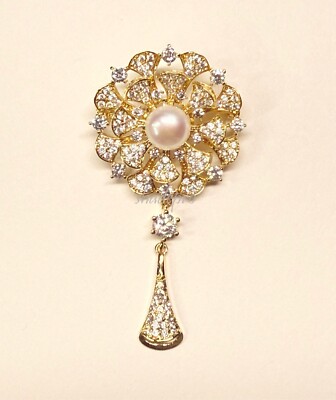 Glorious 8mm White Edison Pearl Gold Blooming Flower Chest Brooch Pin ...