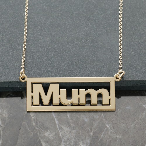 375 Solid 9ct Gold Framed Mum Pendant Chain Name Necklace Mothers Day ...