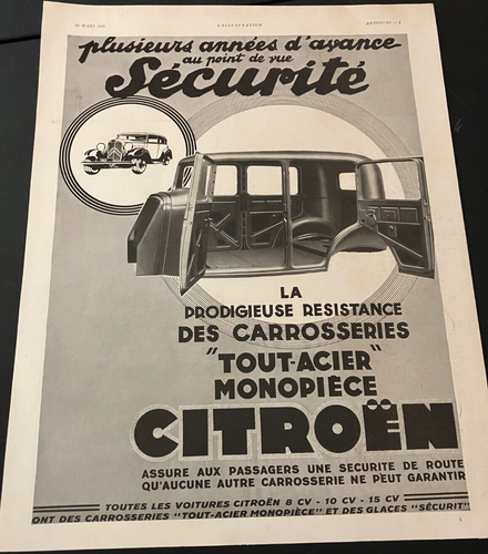 1933 Citroen 15cv All Steel Bodywork - Vintage Original French Print Ad ...