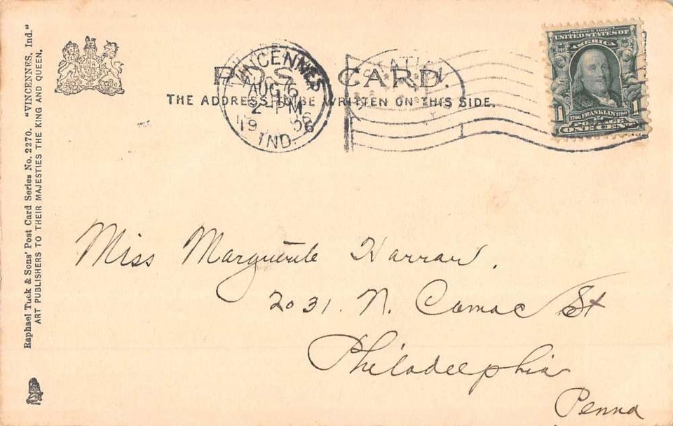 Vincennes Indiana Territorial Hall Street View Antique Postcard K78593 ...