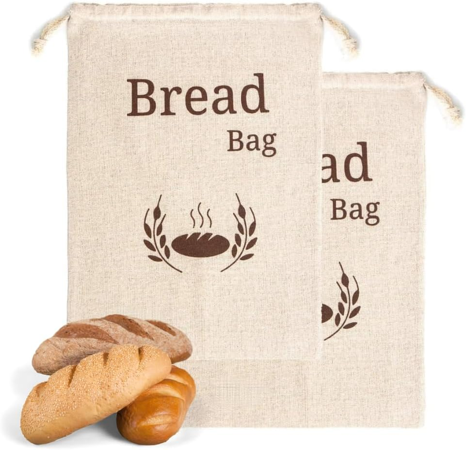 Extra Large Organic Linen Cotton Bread Bags | 44X35 Cm | 2 X Reusable ...