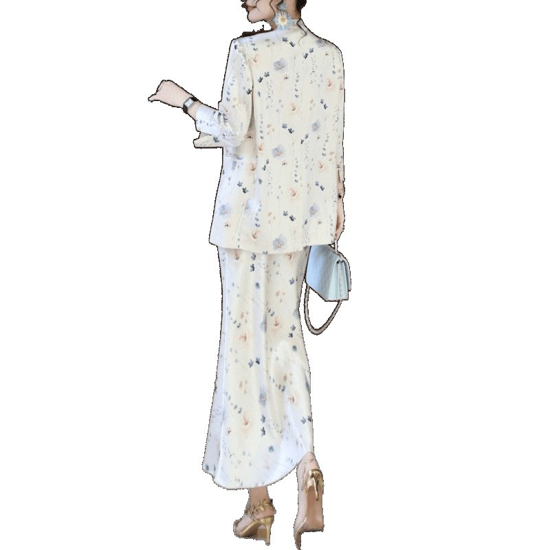 Temperament Imitation Acetic Acid Suit Skirt Floral Jacket Shirt Skirt ...