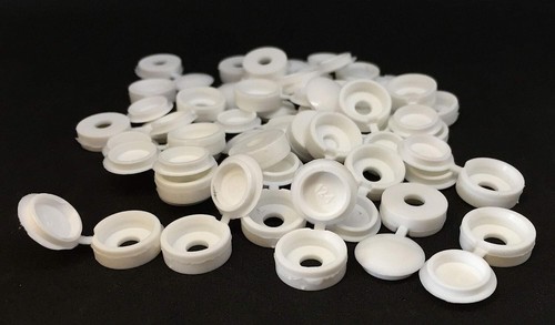50 X Screw Caps White Plastic Screw Cover Hinged Fold Over Fits Size 6 ...